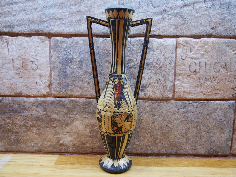 Vintage Ancient Greek Replica, Wooden Amphora Vase of the Geometric ...