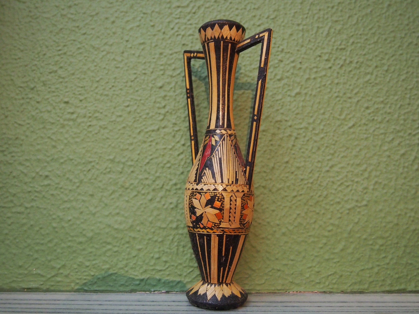 Vintage Ancient Greek Replica, Wooden Amphora Vase of the Geometric ...