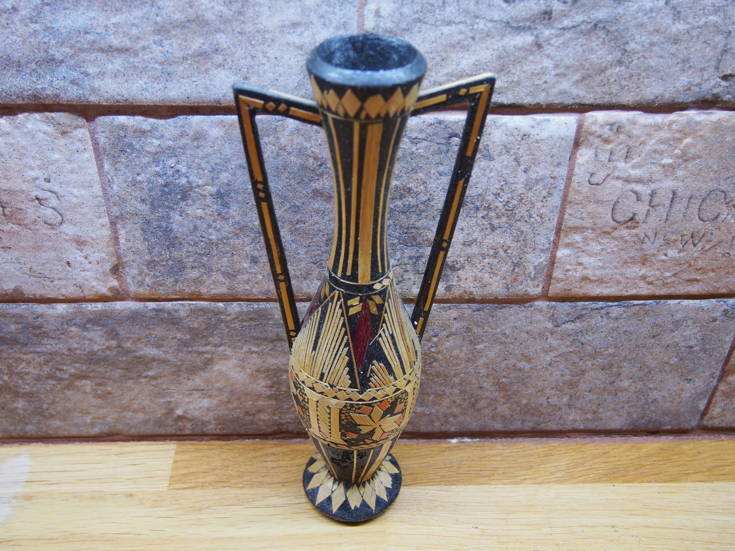 Vintage Ancient Greek Replica, Wooden Amphora Vase of the Geometric ...