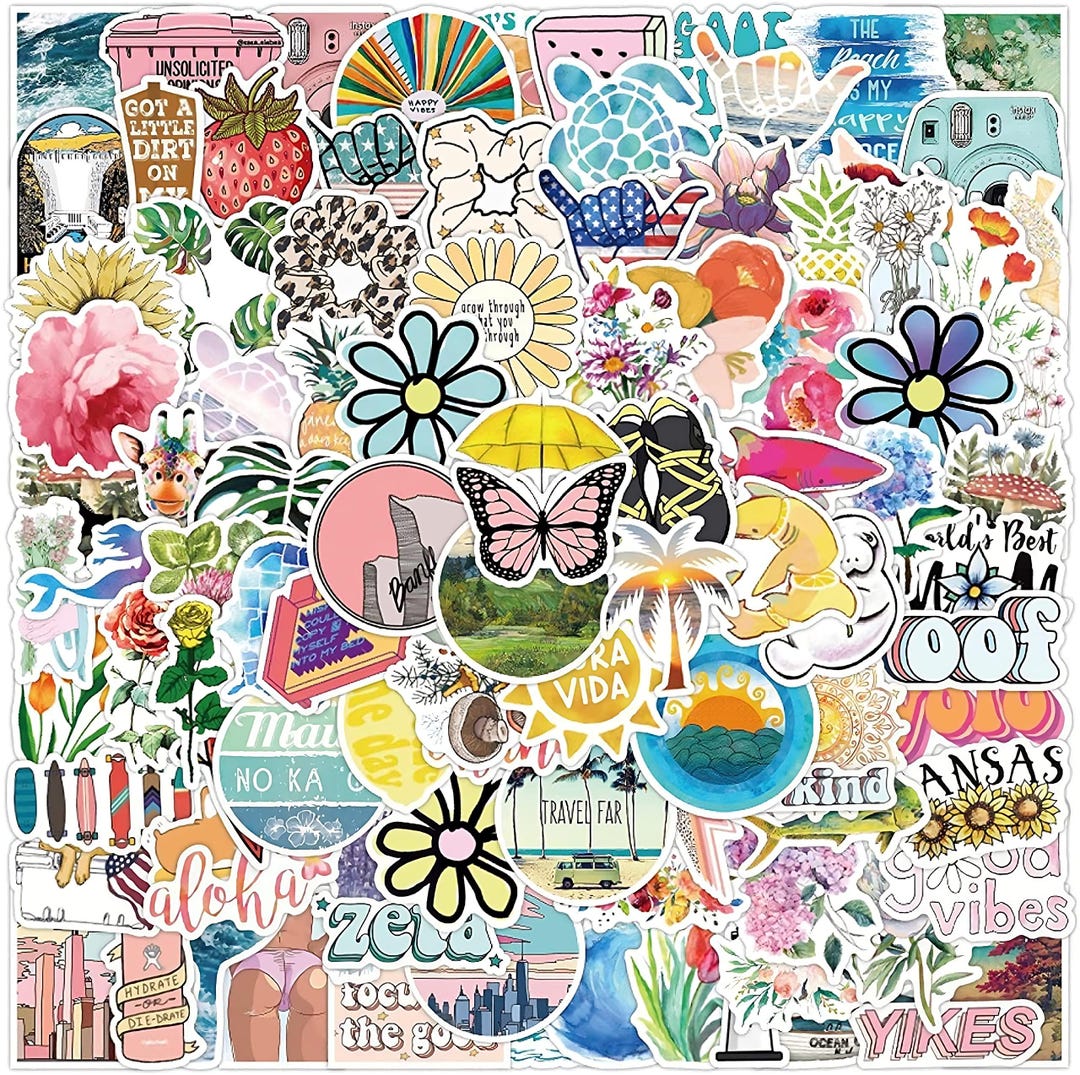 100pcs VSCO Cute Aesthetic Preppy Stickers for Laptop Luggage Removable ...