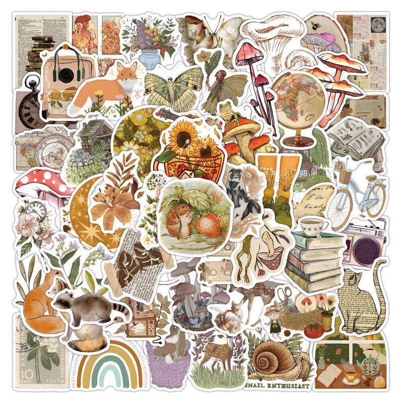 100pcs Classic Vintage Stickers Animal Vinyl Art Scrapbook - Etsy