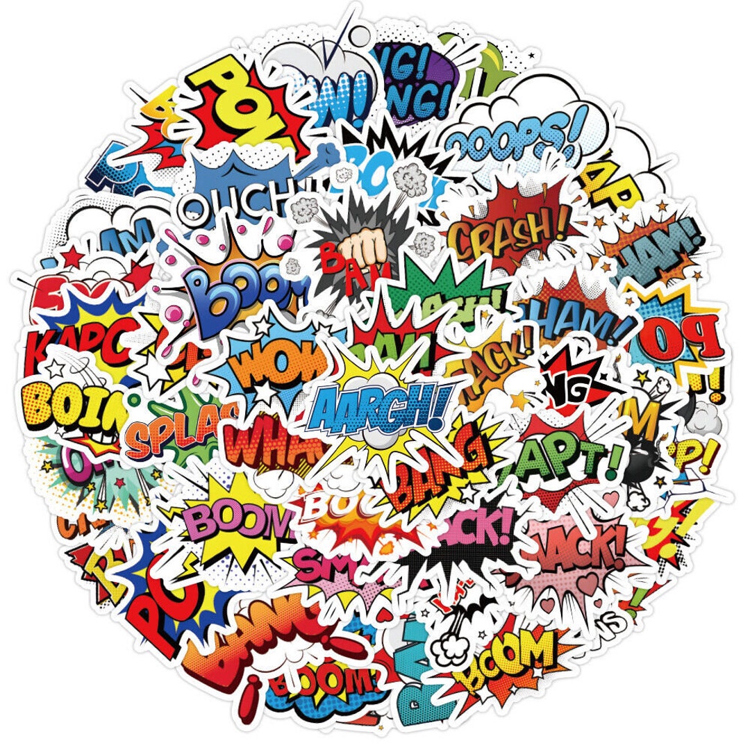 100pcs Comic Book Stickers Boom Bam Pow Wow Bang Explosion Stickers ...