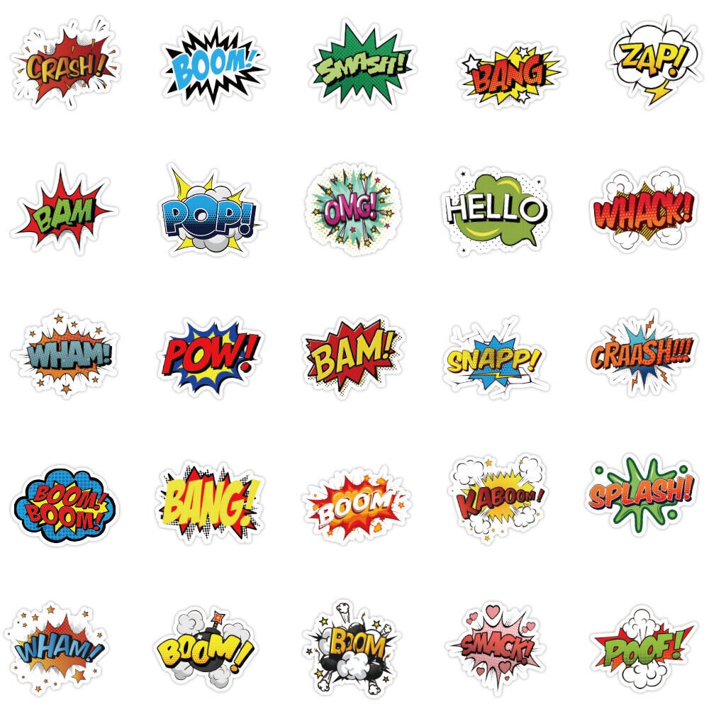 100pcs Comic Book Stickers Boom Bam Pow Wow Bang Explosion - Etsy