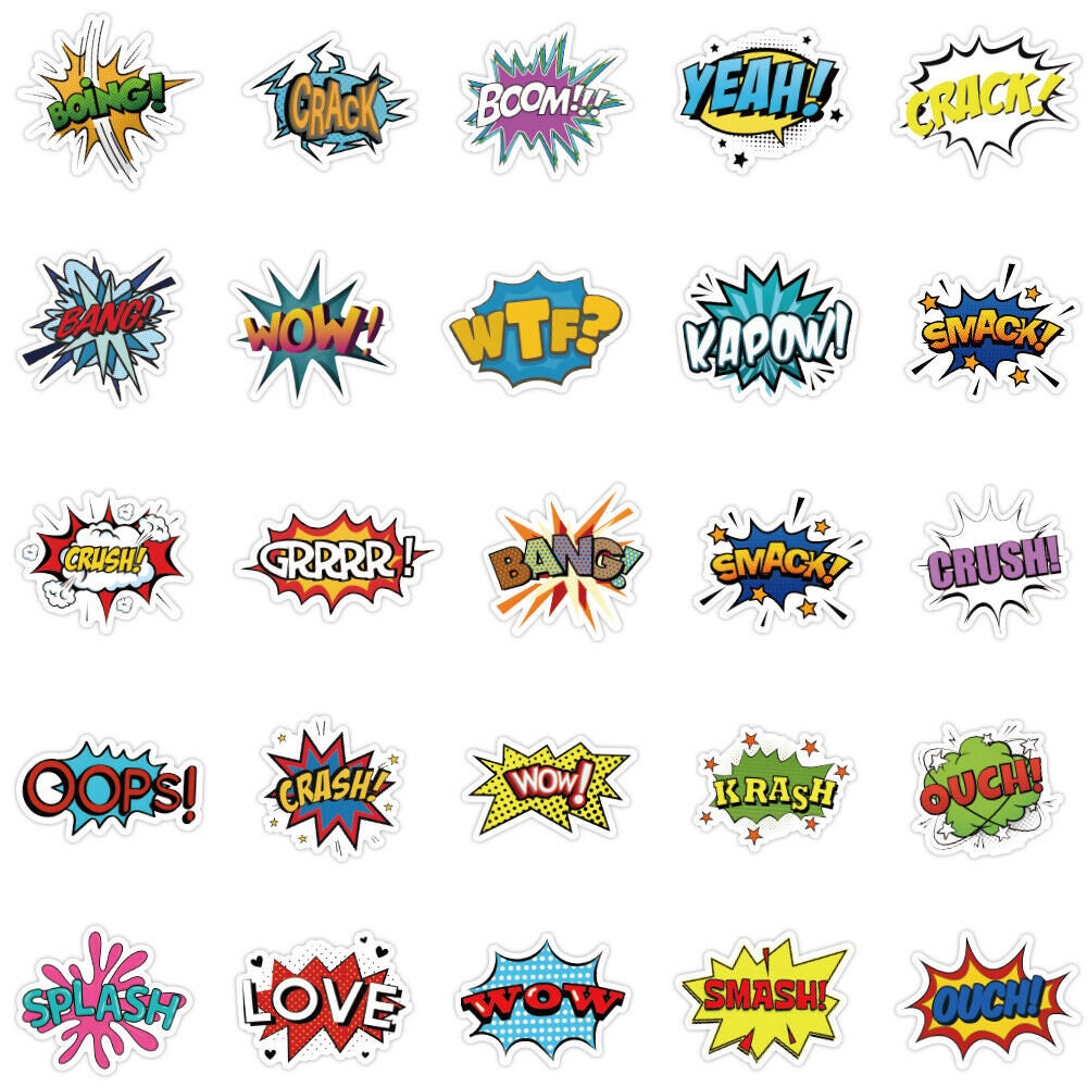 100pcs Comic Book Stickers Boom Bam Pow Wow Bang Explosion - Etsy