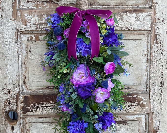 Purple and Pink Spring Swag, Lavender Swag, Swag With Velvet Bow ...