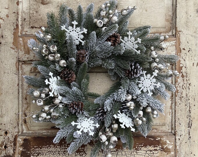 Snowflake Wreath for Front Door, Snowy Winter Wreath, Winter Snowy ...