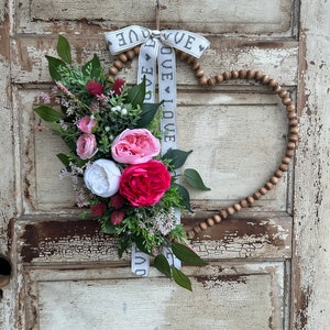 Heart Shape Beaded Wreath, Boho Valentine's Day Wreath, Valentine Heart ...