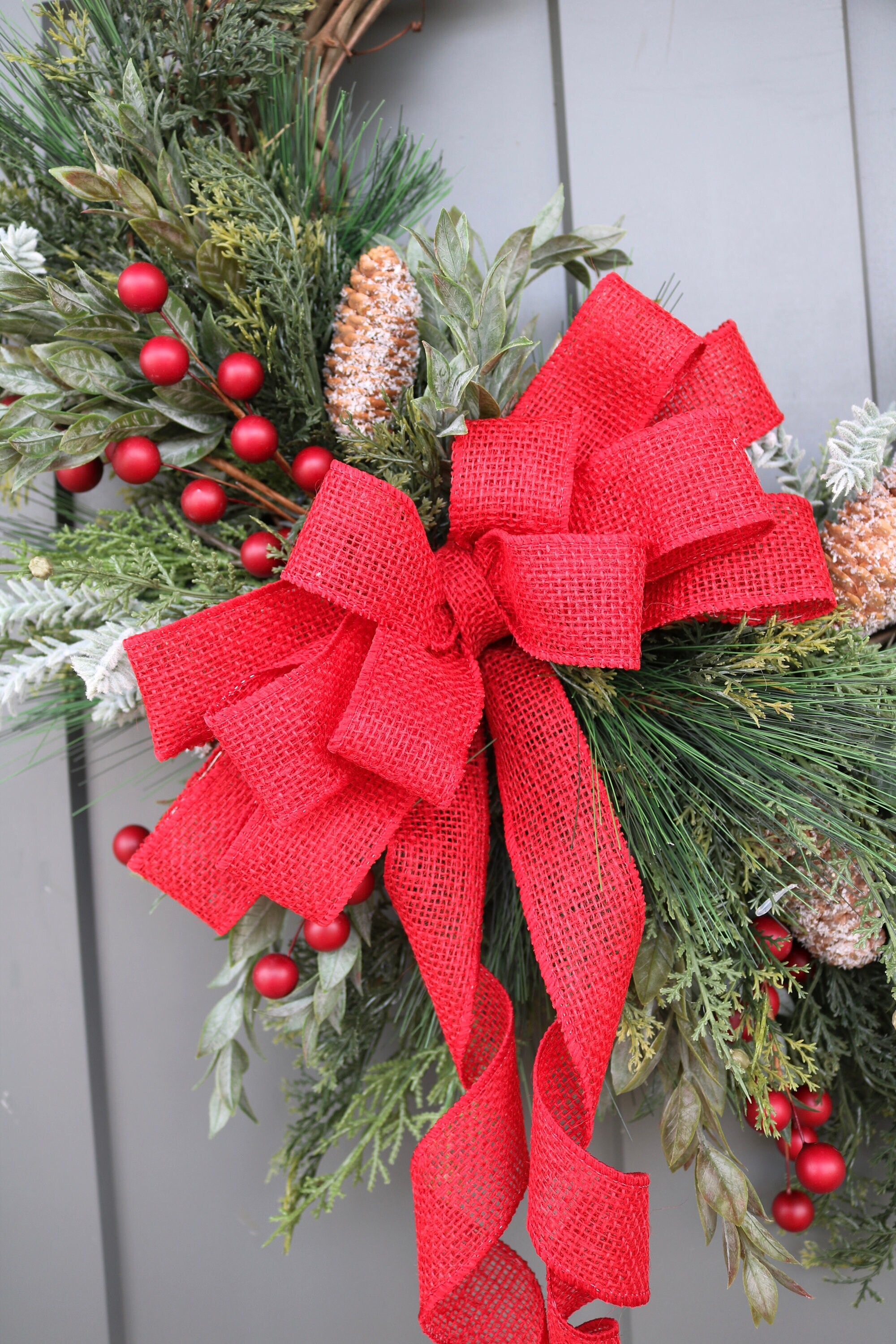 Woodland Christmas Wreath Rustic Christmas Wreath Red Burlap - Etsy