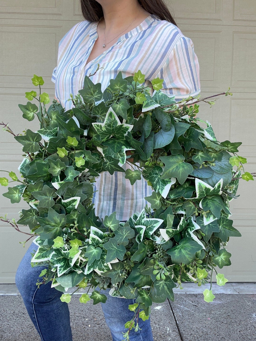 Faux English Ivy Wreath for Front Door, Greenery Wreath, Everyday ...