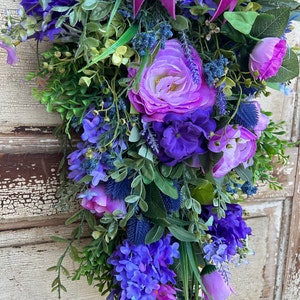 Purple and Pink Spring Swag, Lavender Swag, Swag With Velvet Bow ...