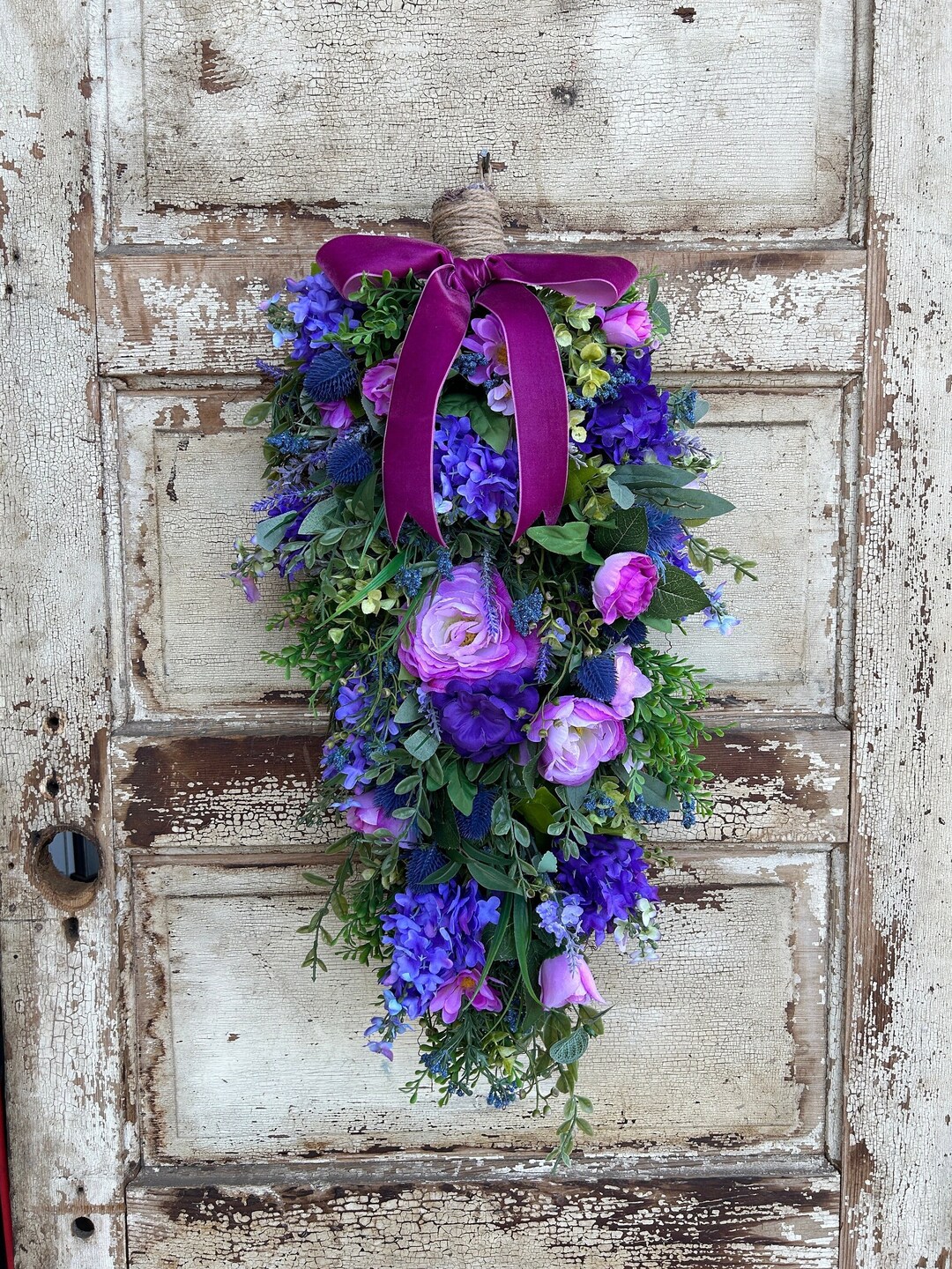 Purple and Pink Spring Swag, Lavender Swag, Swag With Velvet Bow ...