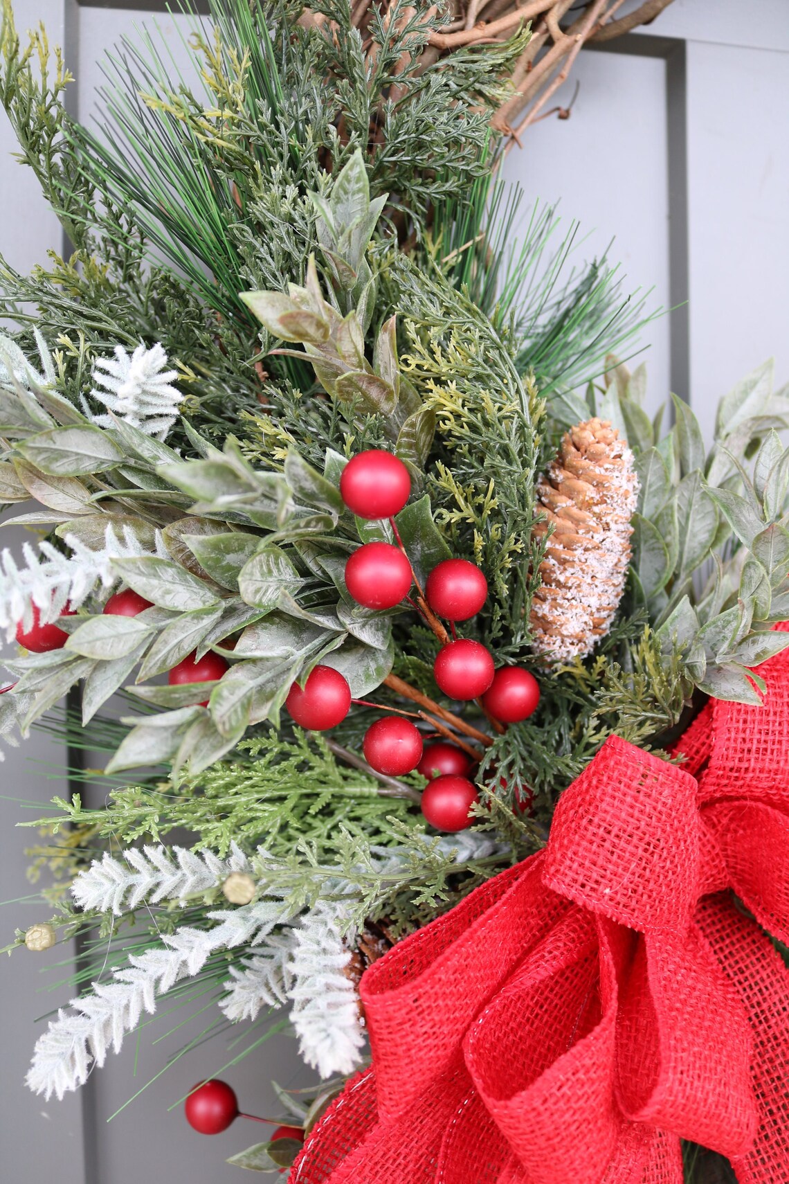 Woodland Christmas Wreath Rustic Christmas Wreath Red Burlap | Etsy