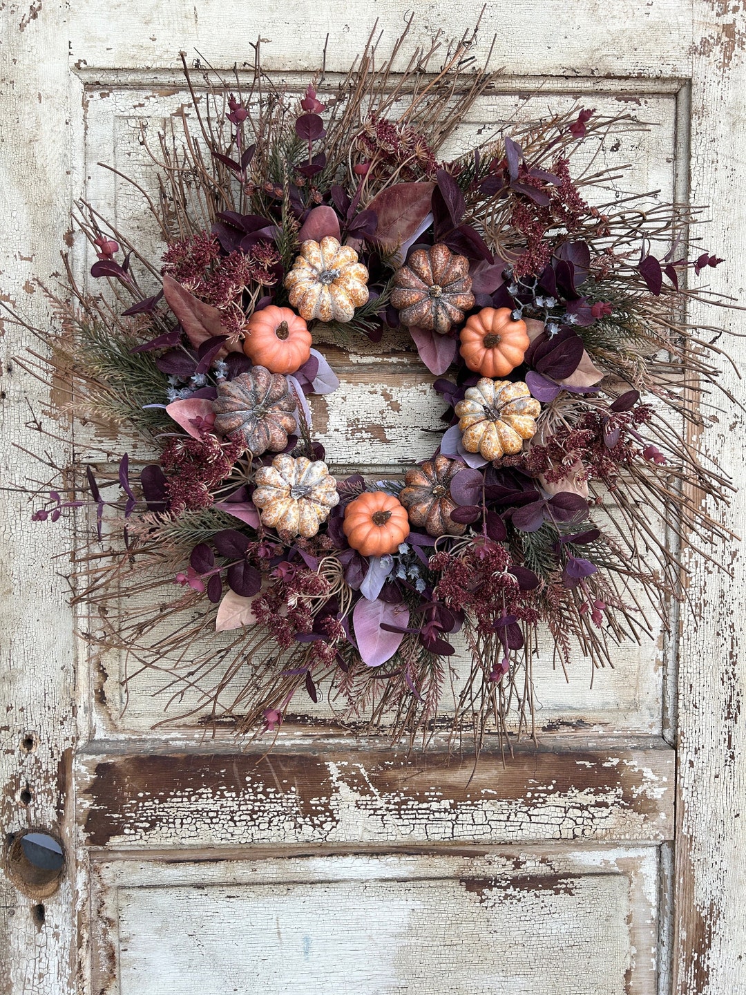 Rustic Fall Wreath for Front Door, Primitive Fall Wreath for Door ...