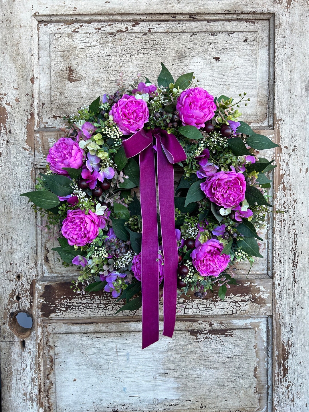 Pink Spring Wreath for Front Door, Pink Peony Wreath, Pink Farmhouse ...