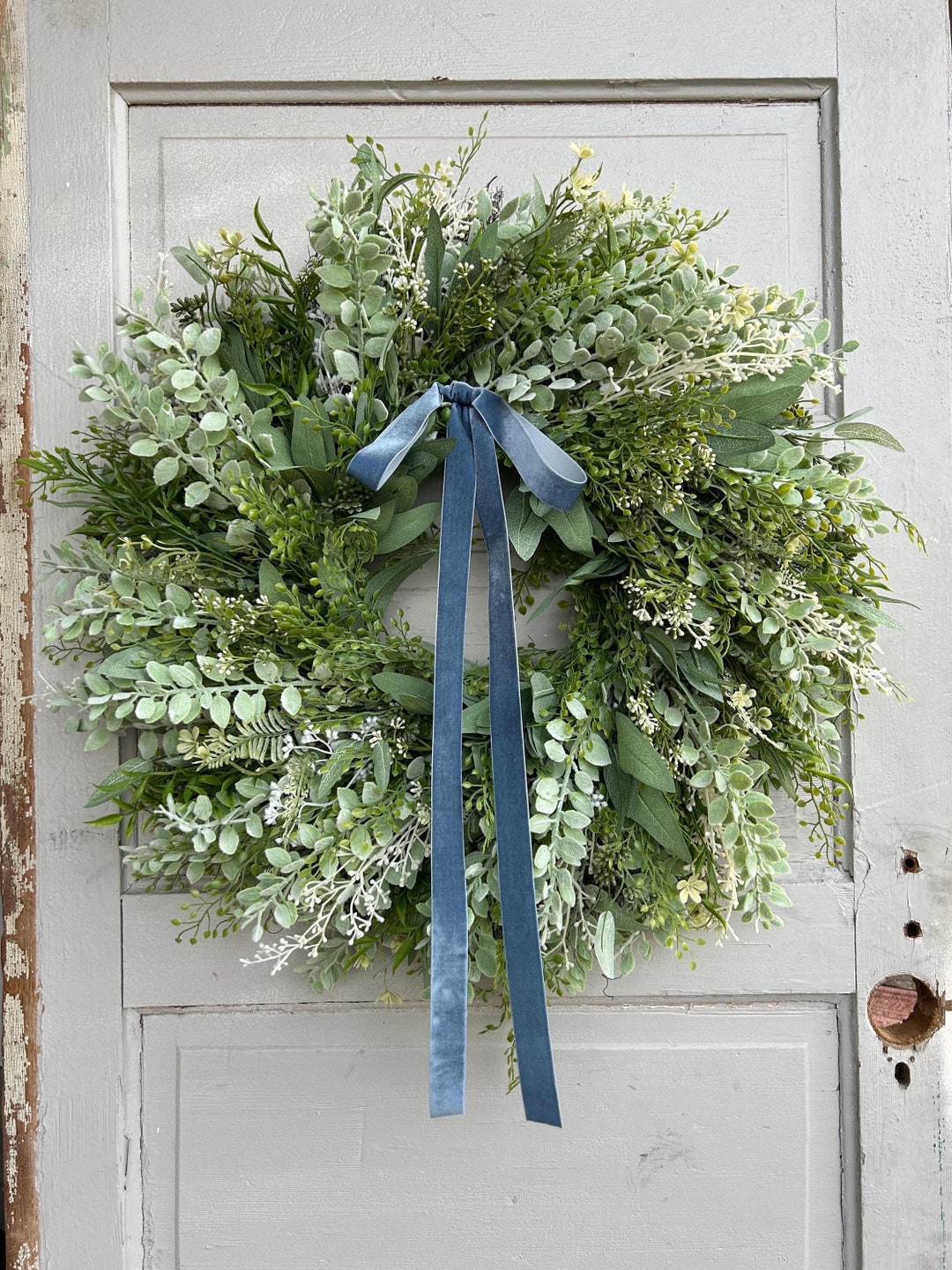 Spring Greenery Wreath for Front Door, Green Spring Wreath, Greenery ...