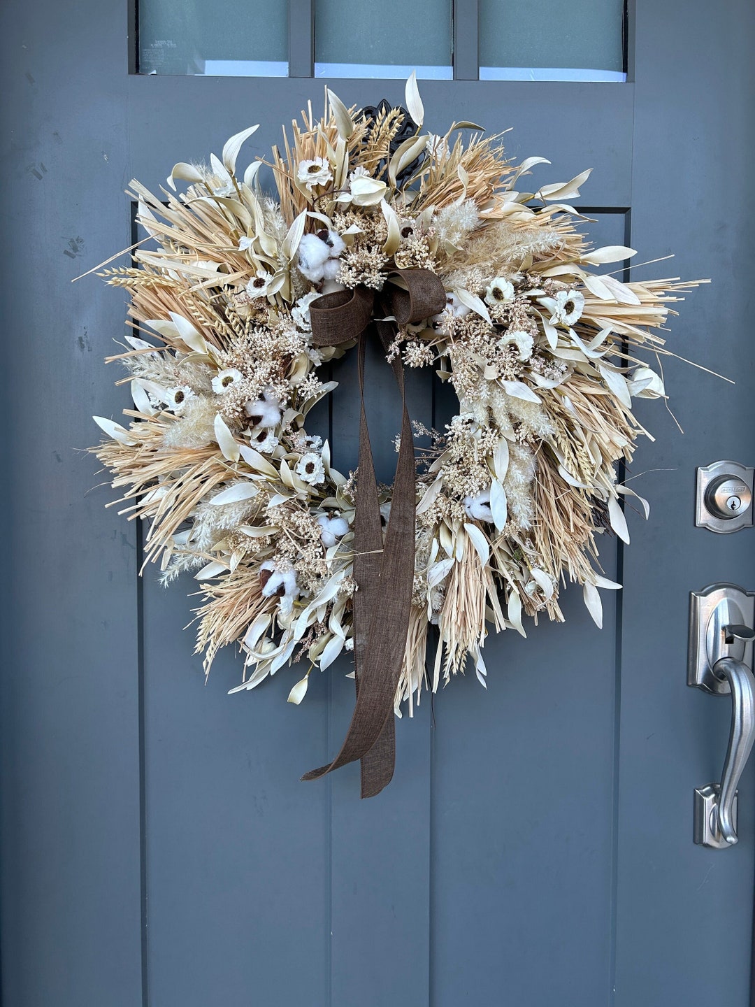 Faux Pampas Grass Wreath for Fall, Beige Autumn Wreath for Front Door ...