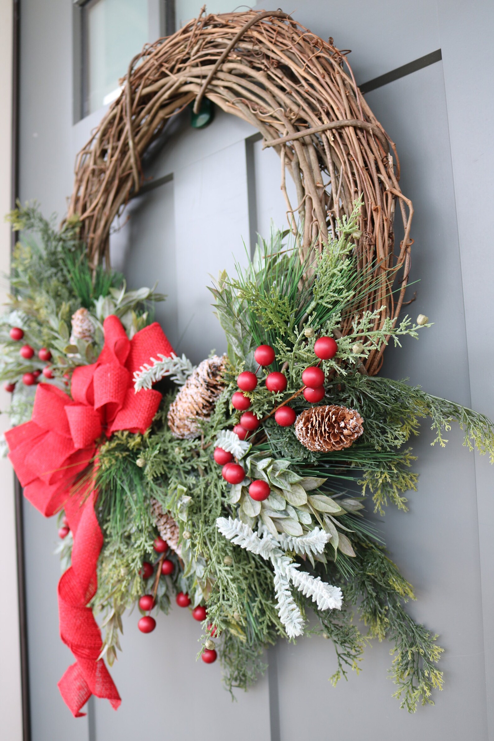 Woodland Christmas Wreath Rustic Christmas Wreath Red Burlap - Etsy