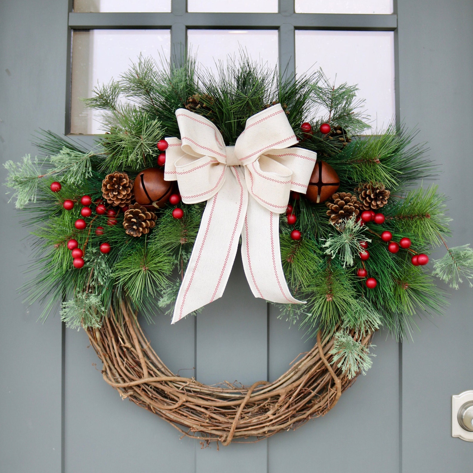 Rustic Christmas Front Door Wreath With Realistic Pine and - Etsy