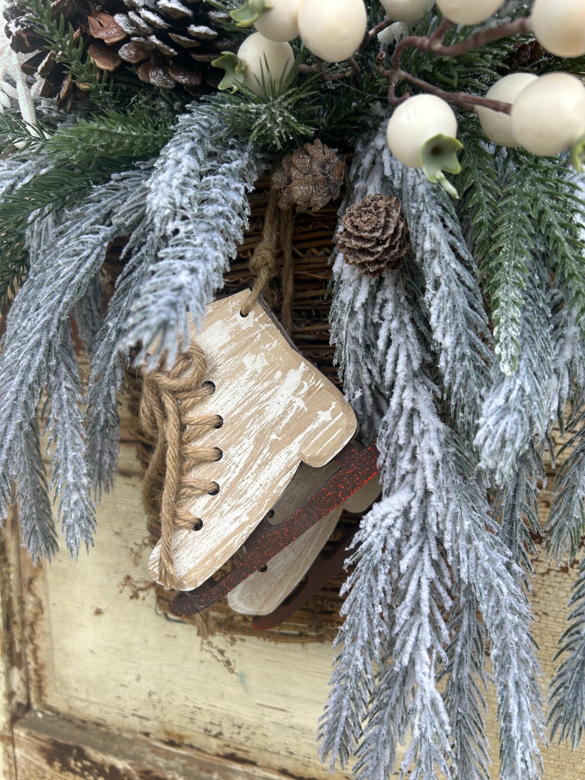 Snowflake Winter Door Basket, Winter Entryway Basket, Ice Skate Decor ...