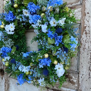 Blue and White Spring Wreath for Front Door, Blue Hydrangea Wreath ...
