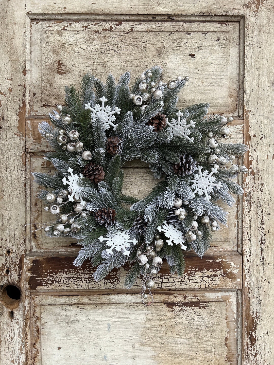 Snowflake Wreath for Front Door, Snowy Winter Wreath, Winter Snowy ...
