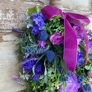 Purple and Pink Spring Swag, Lavender Swag, Swag With Velvet Bow ...