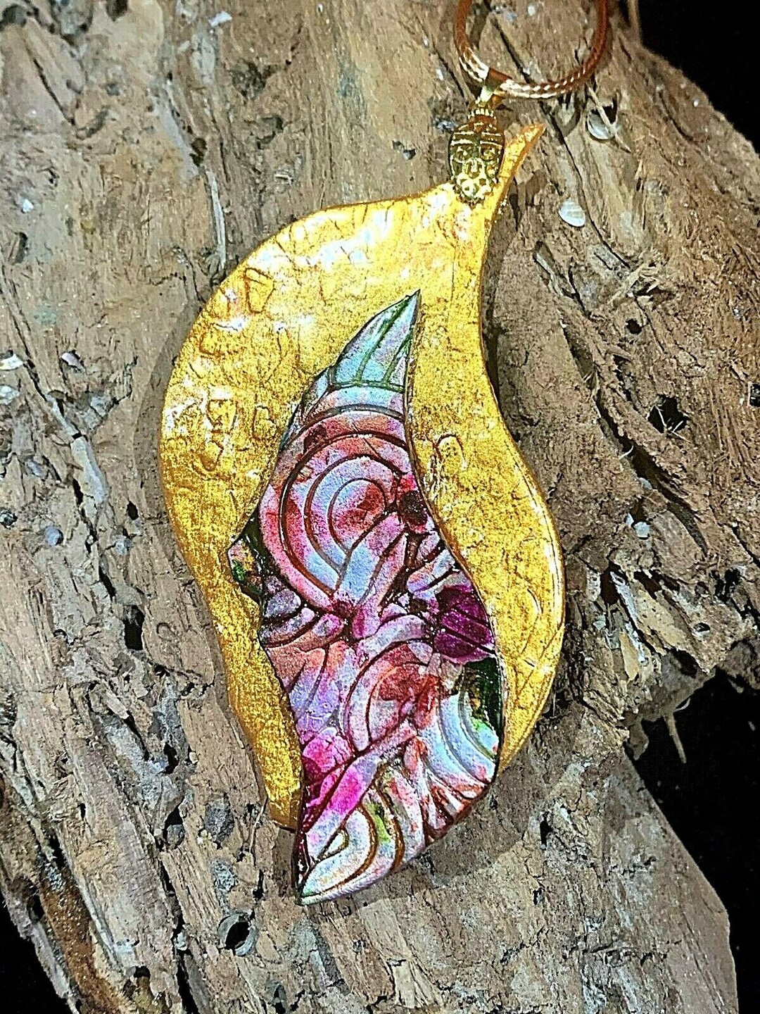 3D Unique Asymmetrical Bohemian Shiny Polymer Clay Pendant Charm Gold ...