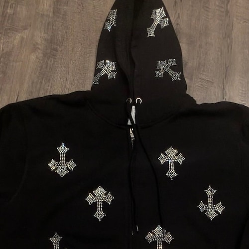 Small Rhinestone Cross Zip UP - Etsy