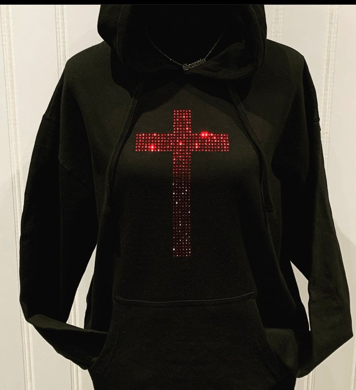 Red Long Cross Rhinestone Hoodie - Etsy