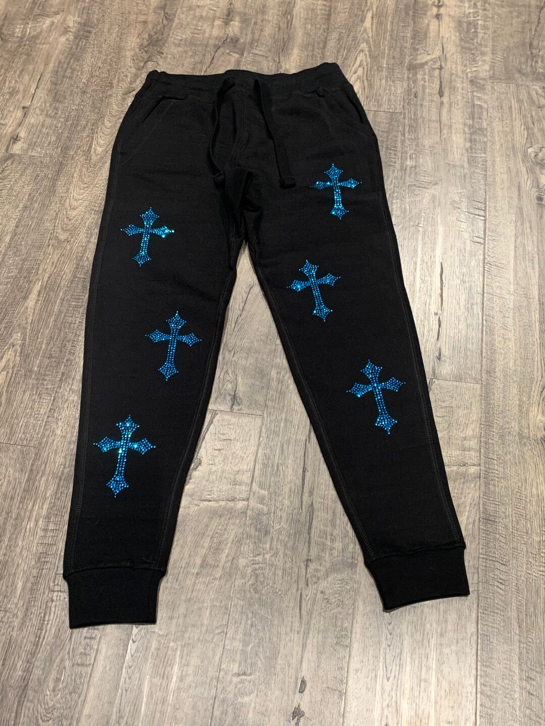 Blue Rhinestone Cross Joggers - Etsy