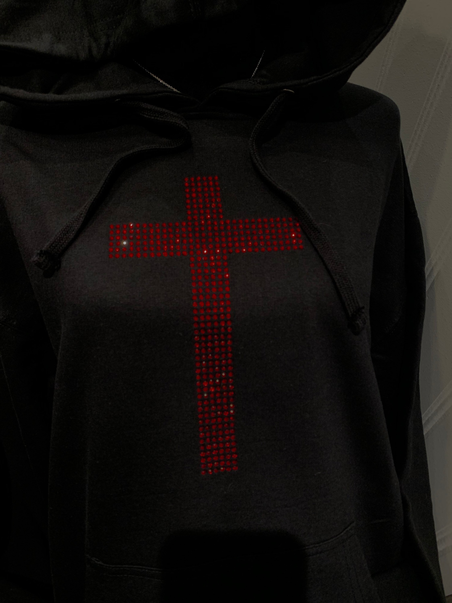 Red Long Cross Rhinestone Hoodie - Etsy