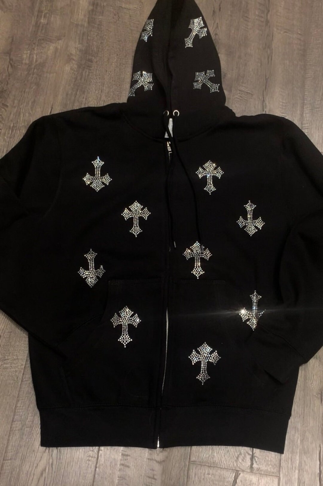 Small Rhinestone Cross Zip UP - Etsy