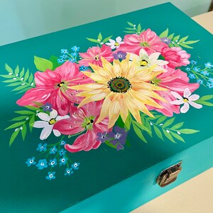 Beautiful Large Hand Painted Box With Sunflower Design and Lilly Design ...