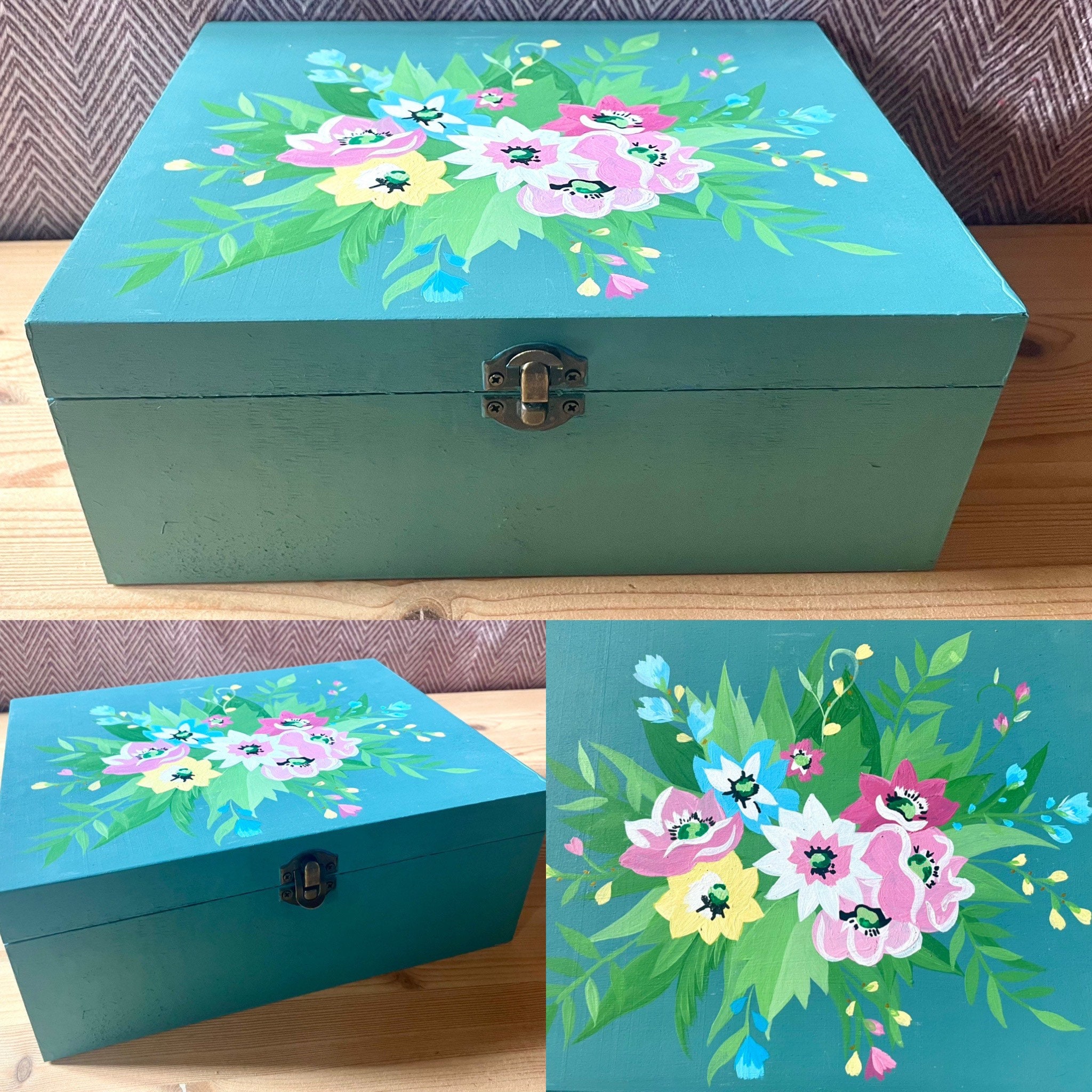 Cheerful Hand Painted Floral Storage Box. Ideal for Jewellery, Storage ...