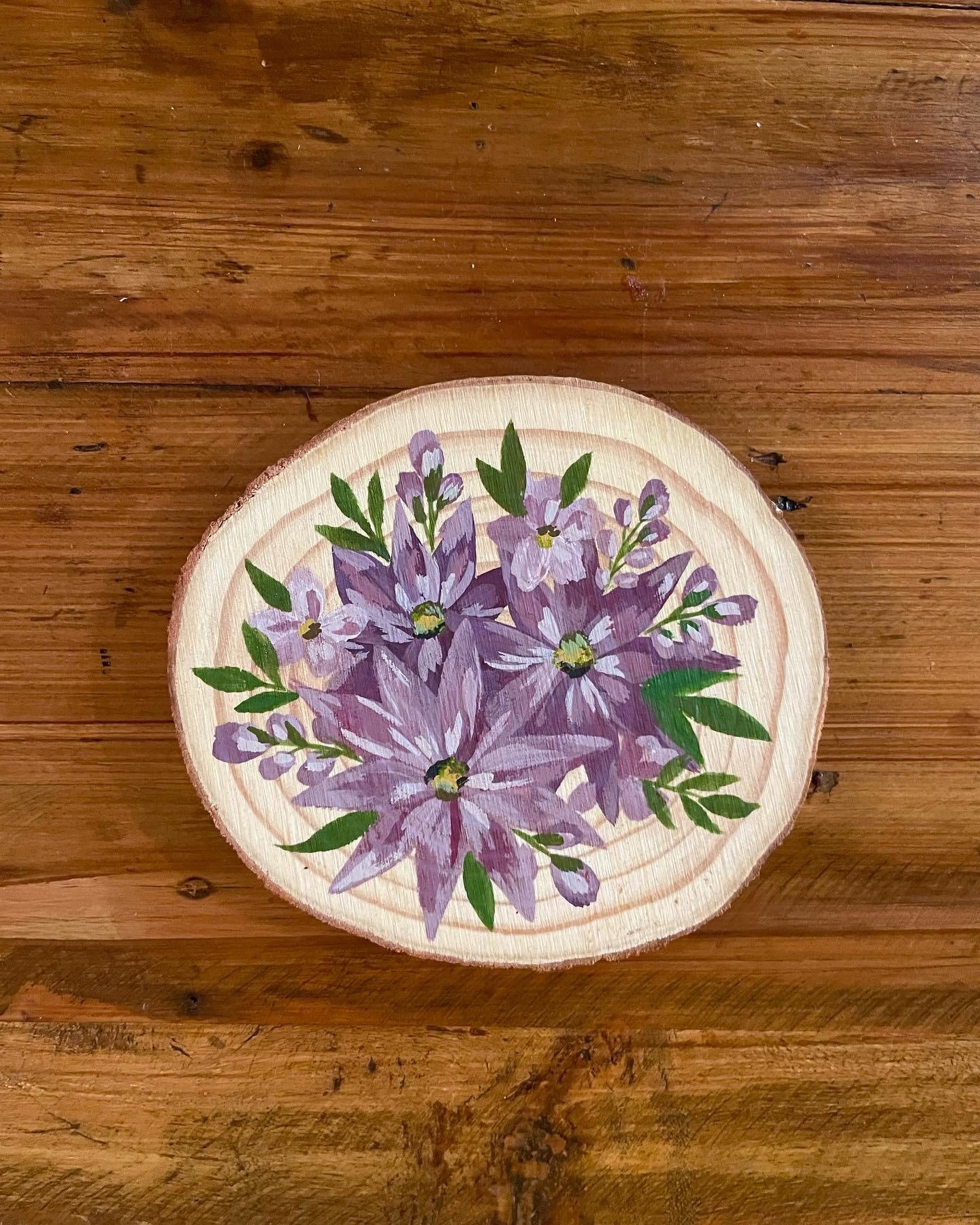 Pack of Four Rustic Hand Painted Floral Wood Slice Coasters. Placemats ...
