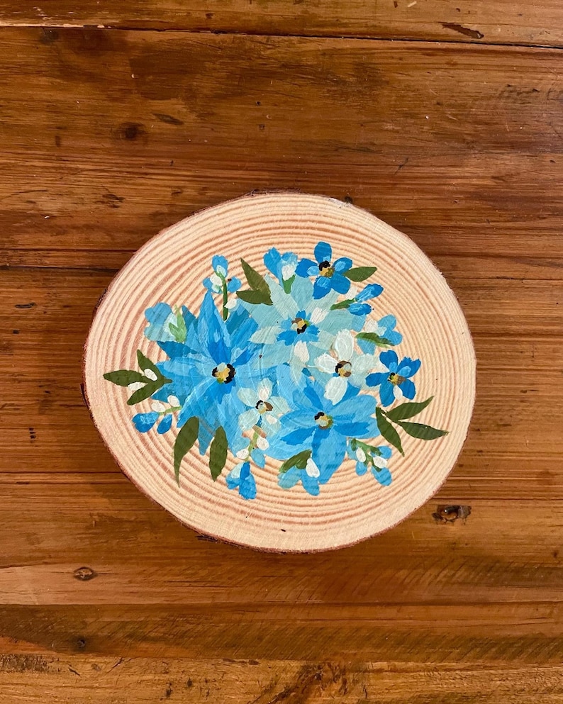 Pack of Four Rustic Hand Painted Floral Wood Slice Coasters. Placemats ...