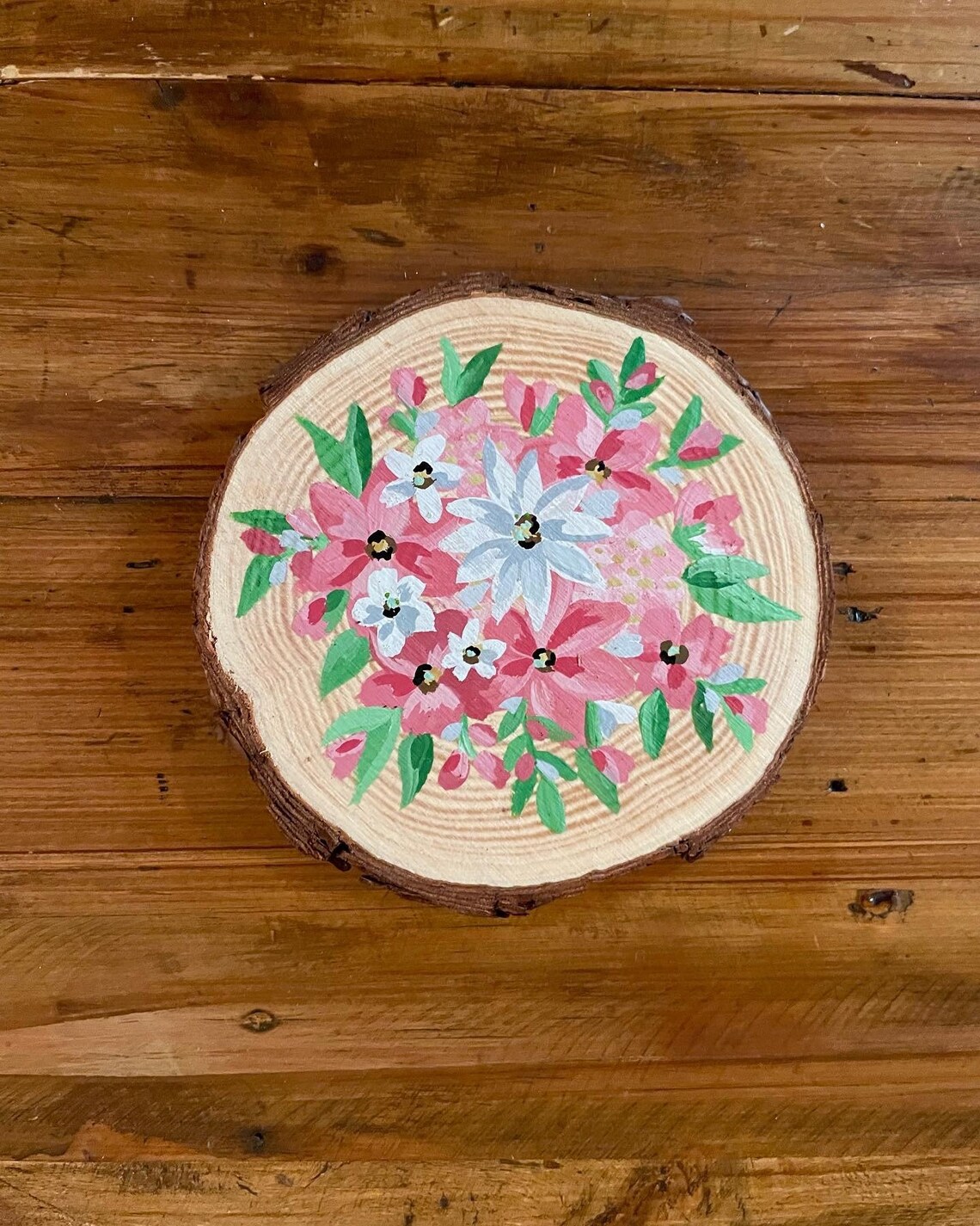 Pack of Four Rustic Hand Painted Floral Wood Slice Coasters. Placemats ...