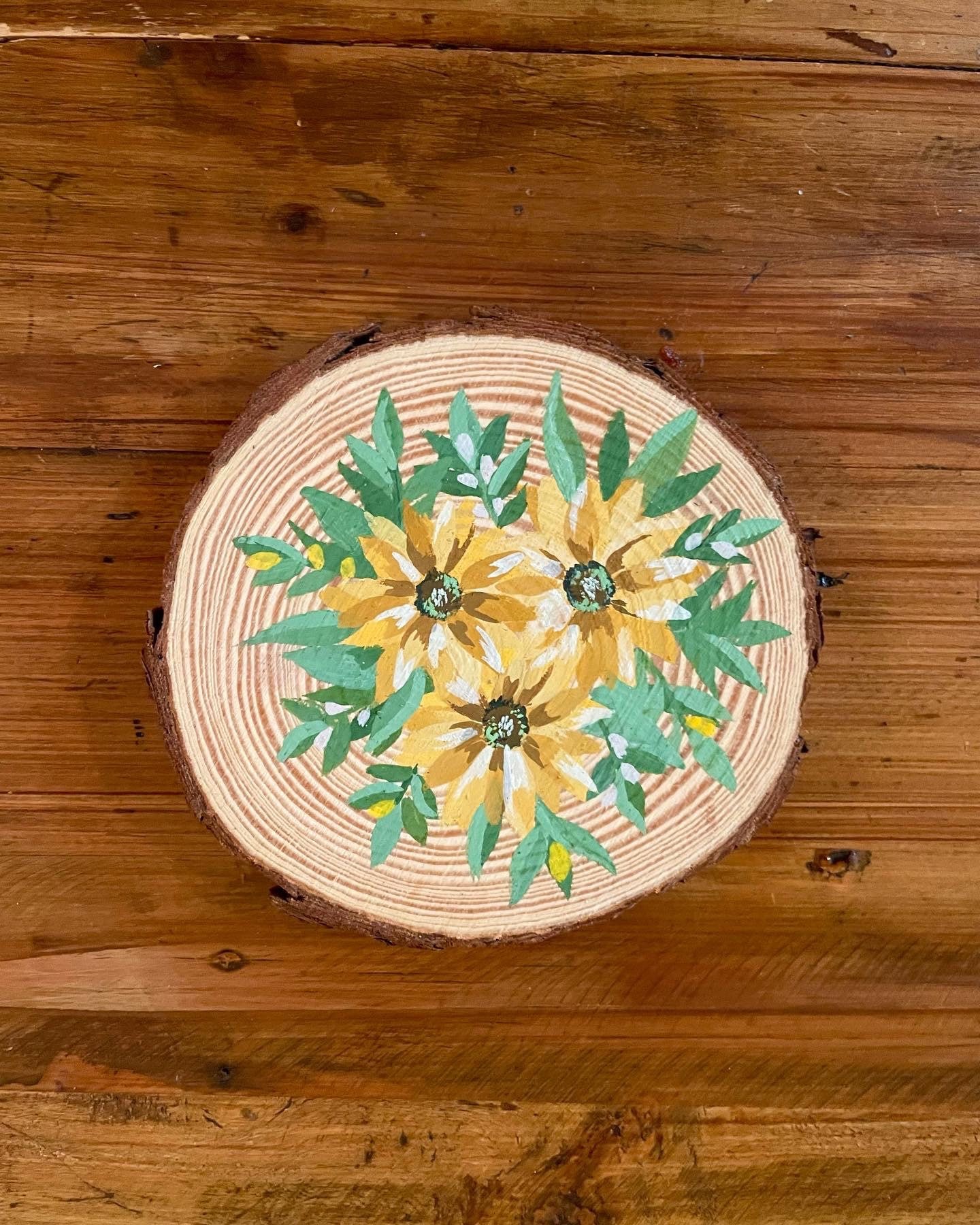 Pack of Four Rustic Hand Painted Floral Wood Slice Coasters. Placemats ...
