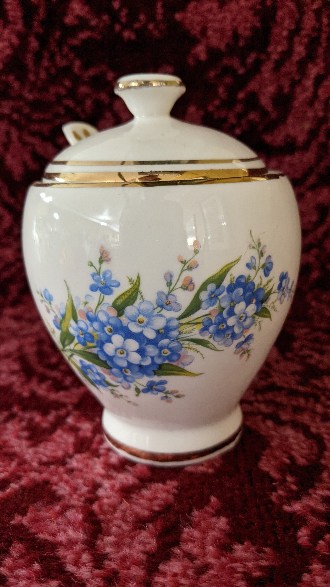 Vintage Royal Stuart Marmalade Jar Bone China England Blue Forget Me ...