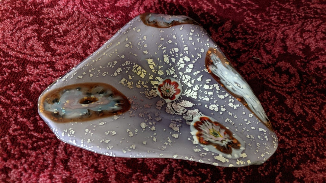 Vintage Murano? Art Glass 3 Point Dish Mauve/silver - Etsy