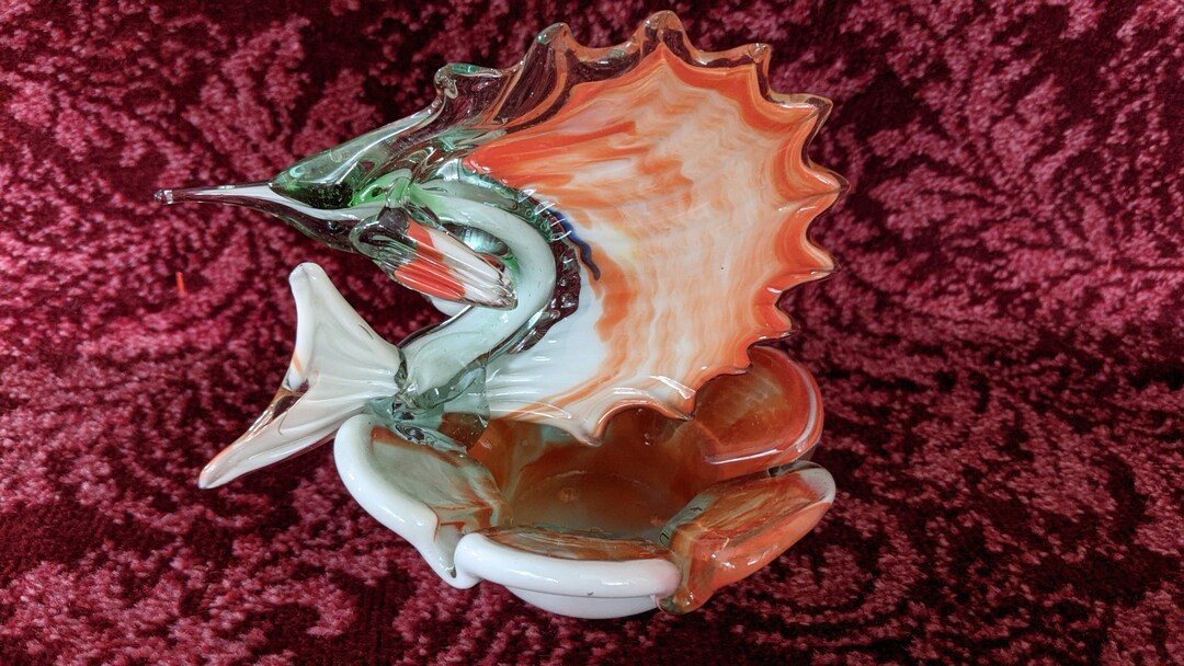 Vintage Murano Art Glass Swordfish Trinket Dish Orange/green - Etsy