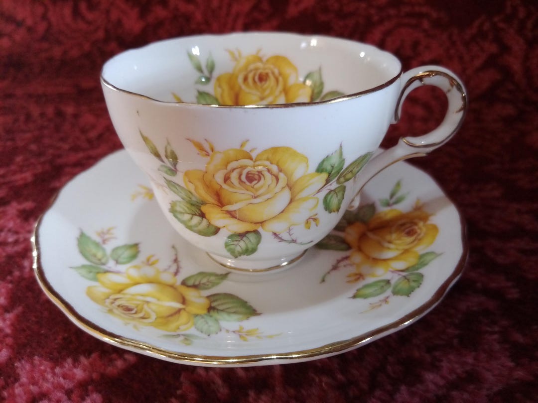 Vintage Melba Teacup and Saucer Bone China England Yellow Roses - Etsy