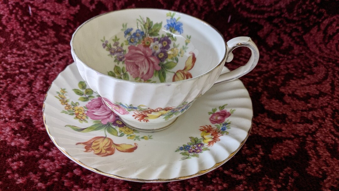 Vintage Stanley Teacup and Saucer Bone China England Wide Bowl Floral ...