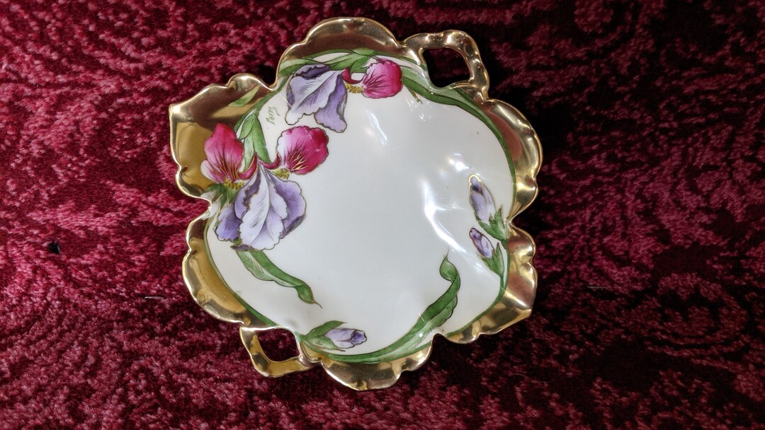 Vintage Bon Bon Dish Irises Hand Painted Bone China Bavaria Signed - Etsy