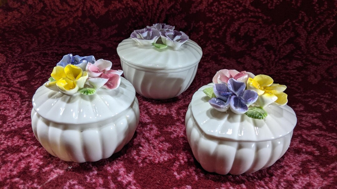 Vintage Trinket Boxes Floral Bone China Japan - Etsy