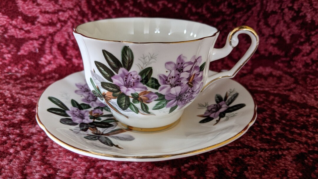 Vintage Zellar Crest Teacup and Saucer Bone China England Purple ...