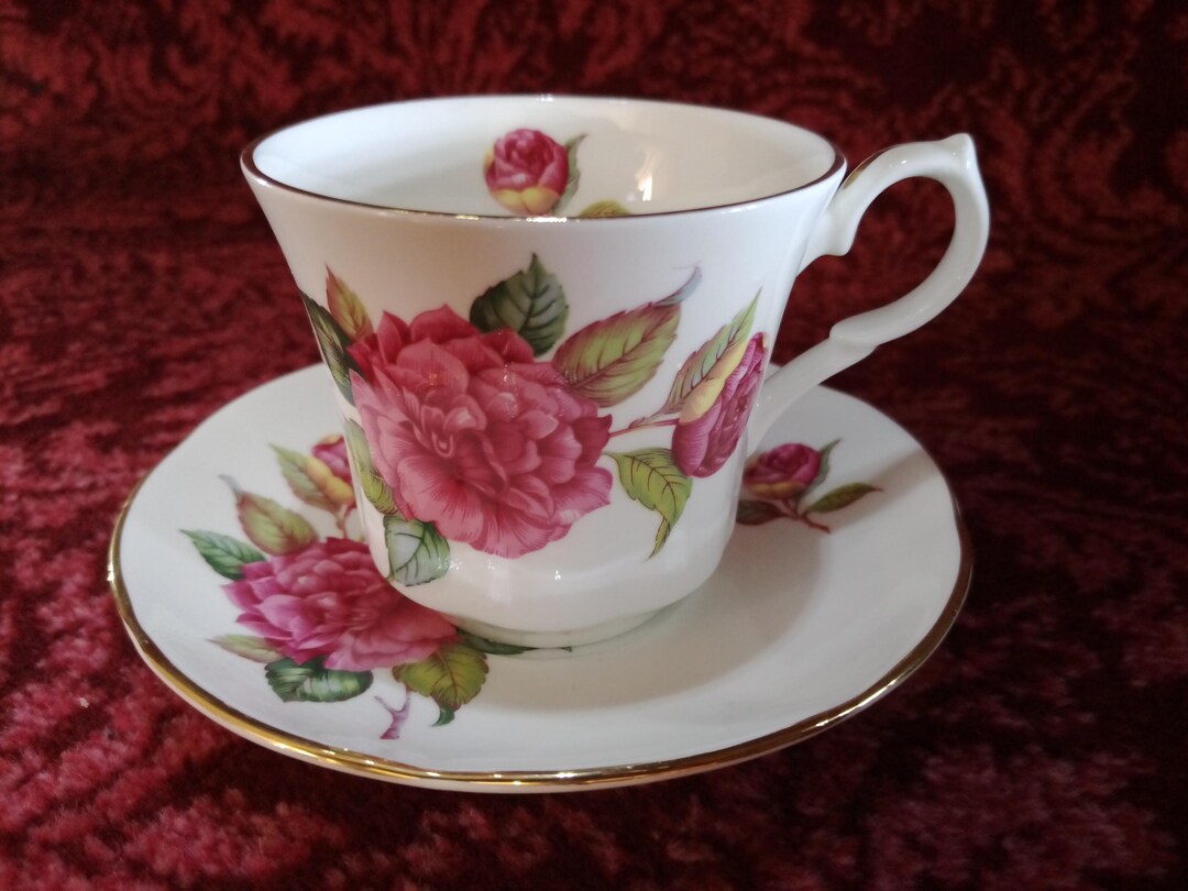 Vintage Springfield Teacup and Saucer Bone China England Pink Florals ...