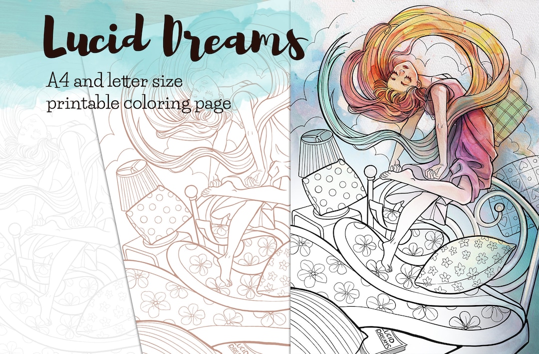 Digital Coloring Page Lucid Dreams (b&w, Light Grey and Sepia) - Etsy