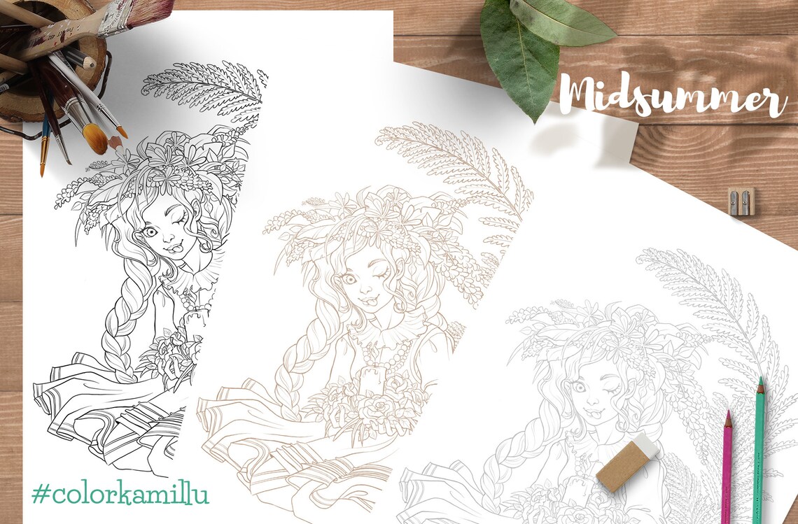 Slavic Midsummer Coloring Page in Black and White Light Grey - Etsy
