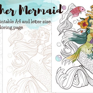 Mother Mermaid Coloring Page (printable B&w, Light Grey and Sepia) - Etsy